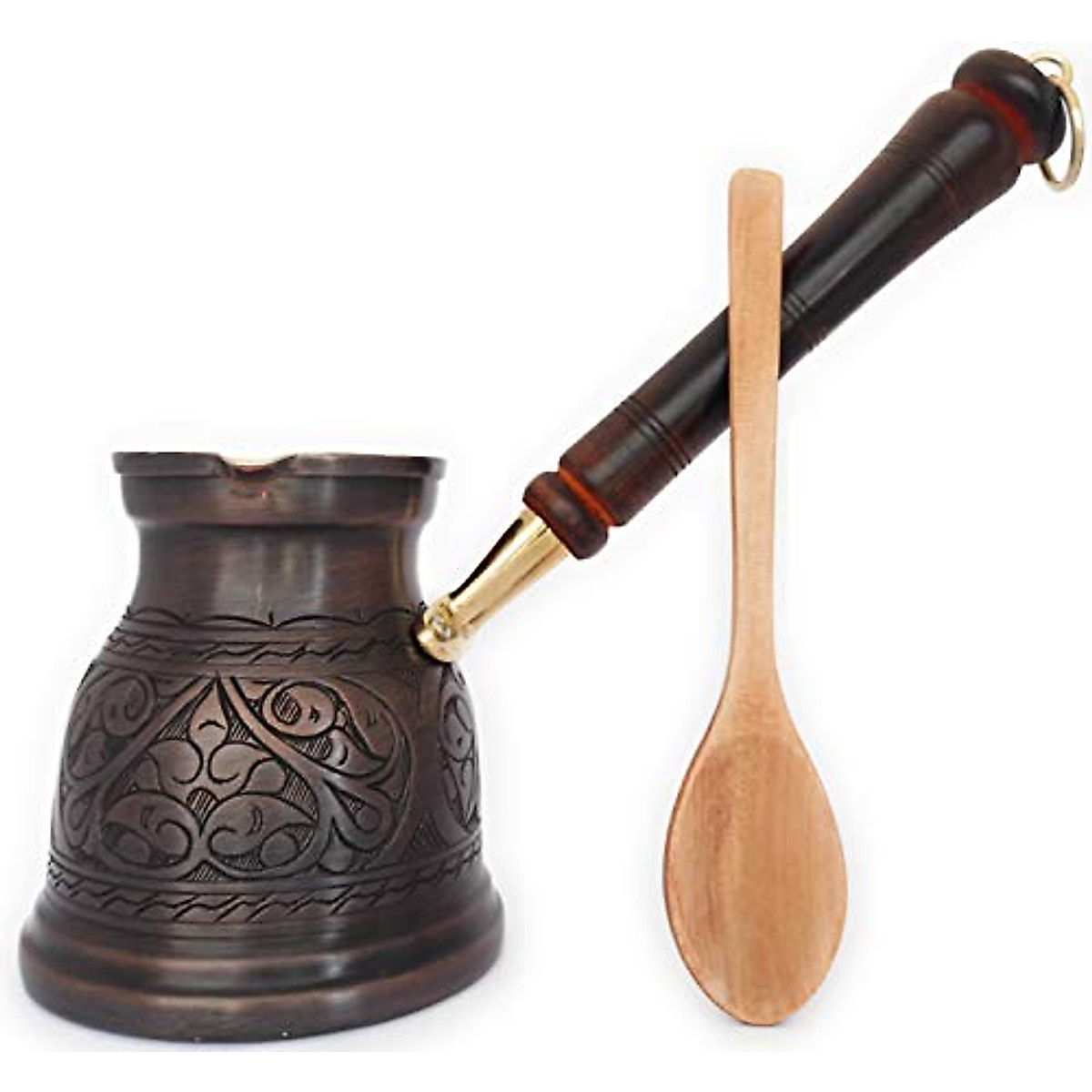 DEDE Copper - IST Series (XLarge-16.9 floz)-Thickest Solid Copper Engraved Turkish Greek Arabic Coffee Pot with Wooden Handle, Stovetop Coffee Maker Cezve, Jezve, Jazva, Jazzve, Ibrik, Briki (Antique)