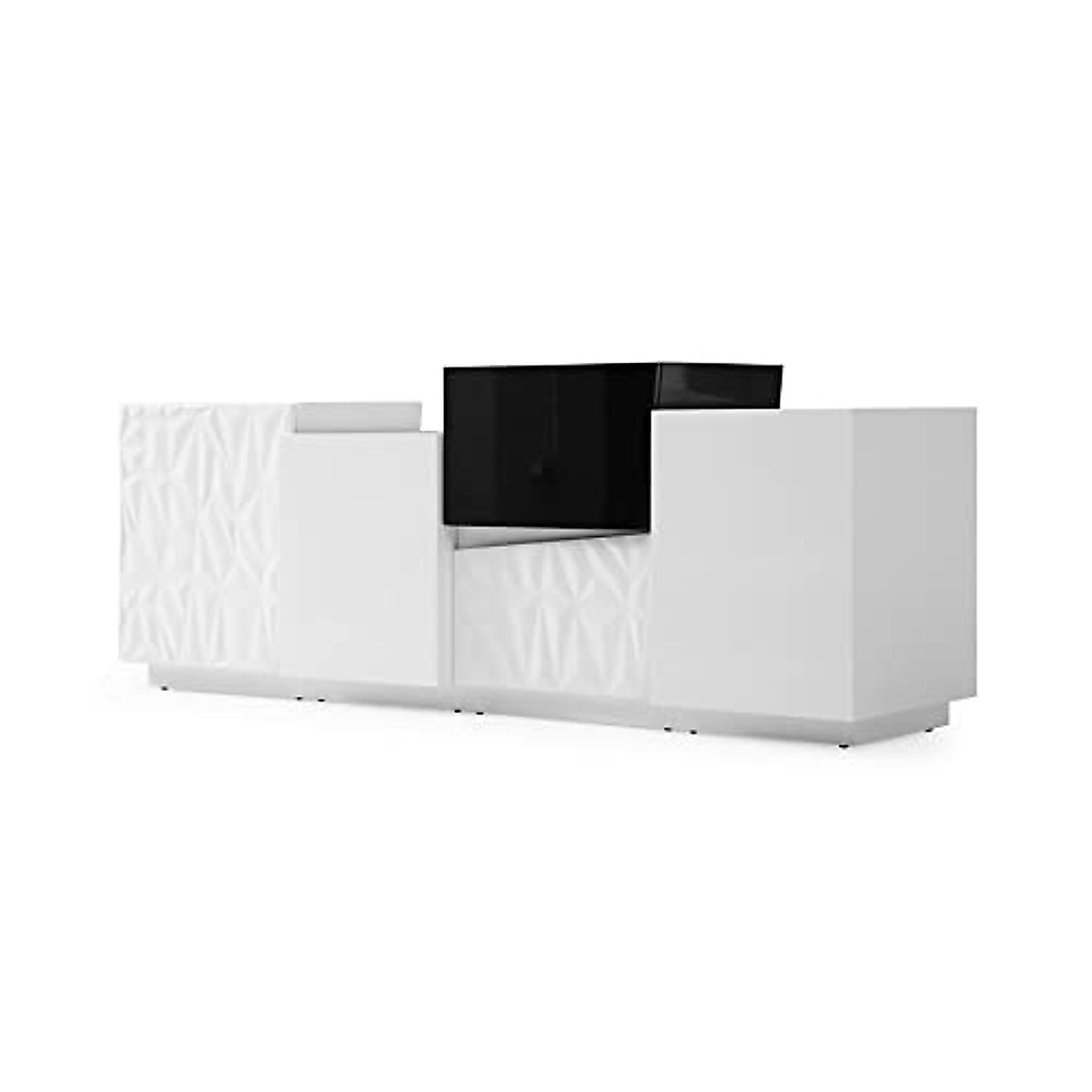 Zuri Furniture 78.7" Wide Modern Verlace Buffet Glossy White Lacquer Black Lacquer Embellishment