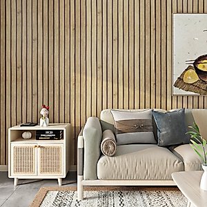 FunStick Brown Slats Wood Wallpaper Peel and Stick Wood Contact Paper for Cabinets Peel and Stick Wood Slats for Wall Decor Waterproof Removable Wood Wall Paper for Bedroom Countertops Desk 12"x200"