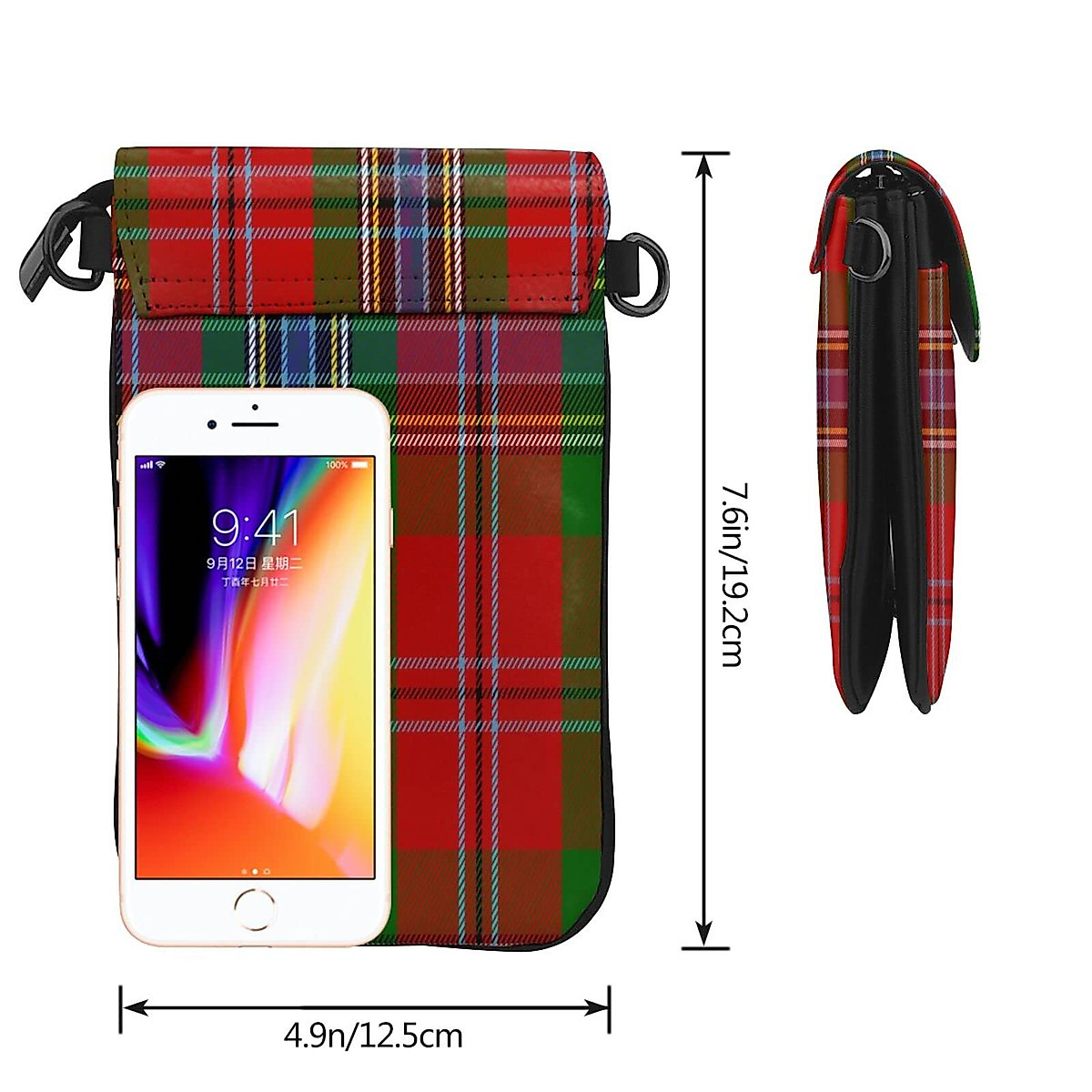 Small Crossbody Scottish Clan MacLean Tartan Crossbody Purse Bag Fashion Cell Purse Wallet For Women/Girls Gift, Black