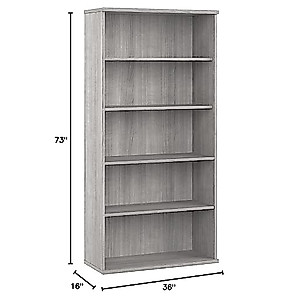 Bush Business Furniture Hybrid Tall 5 Shelf Bookcase in Platinum Gray