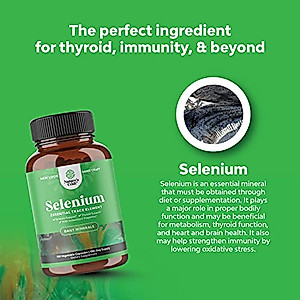 Pure Selenium Thyroid Support Supplement - Selenium 200mcg Antioxidant Supplement and Natural Immune Booster for Adults - Adult Immune Support Vitamins and Mind and Memory Supplement for Brain Support