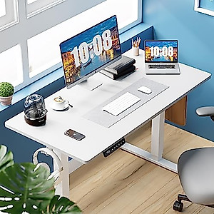 DUMOS Electric Height Adjustable 40 x 24 Inches Ergonomic Memory Preset, Sit Computer Home Office Desk Standing Table with T-Shaped Metal Bracket, White, 4024