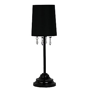 Simple Designs LT3018-BLK Fabric Shade and Hanging Acrylic Beads Table Lamp, Black 5.31 x 5.31 x 16.62