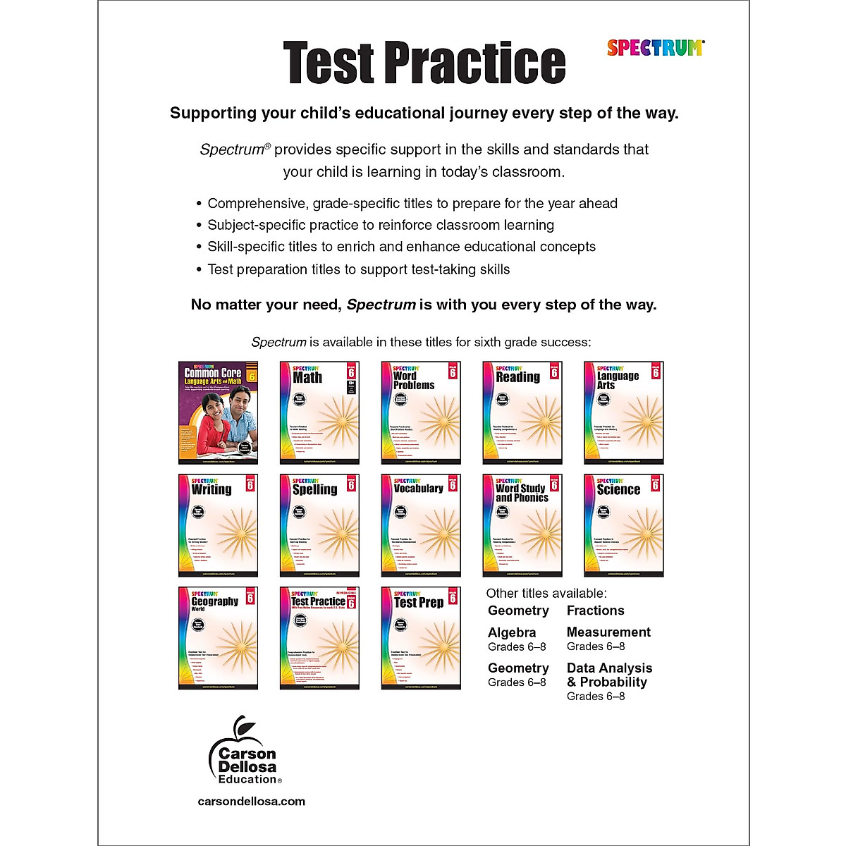 Spectrum Grade 6 Test Practice Workbooks, Ages 10 to 11, Math, Language Arts, and Reading Comprehension 6th Grade Test Practice, Reproducible Book, Vocabulary, Writing, and Math Practice - 160 Pages