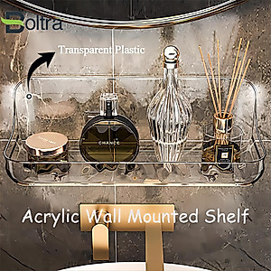 Boltra Clear Shower Caddy Shelves, 2-Pcs Acrylic Wall Mounted Shelf Bathroom Organizers and Container Without Drilling Plastic Shelf for Bathroom, Kitchen