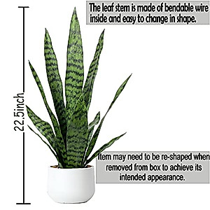 Bird Fiy Artificial Snake Plant 22" Faux Agave Fake Sansevieria Artificial Potted Plants for Indoor and Outdoor Home Office Décor (White Pot)