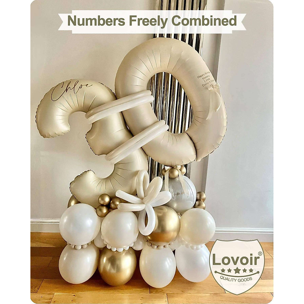 40 Inch Cream Sand White Number 1 Balloon Large Size Jumbo Digit Mylar Foil Helium Balloons for Birthday Party Celebration Decorations Graduation Anniversary Baby Shower Photo Shoot