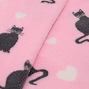 COSMOZ dryd Cat White Heart Pattern Pink Background Soft Lightweight Coral Fleece 230GSM Blanket Throw 50" x 60"