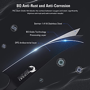 HiHoKi 8.5" Super Sharp Chef's Knife with Sheath - Black Shark Series-German High Carbon 1.4116 Stainless Steel -Pro Kitchen Cooking Knife, BO Oxidation, No Rust, Peeler, Sharpener & Gift Box Included