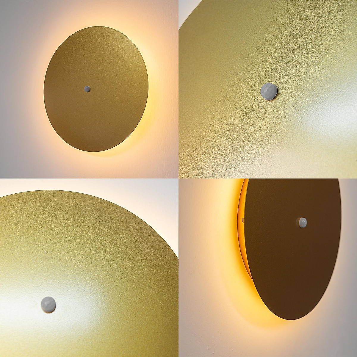 SKIVTGLAMP 9.84″Iron Wall Sconce Rechargeable Battery Operated LED IR Sensor Wall Lamp, No Drilling Cordless Farmhouse Grind Arenaceous Paint for Rustic Backlight Leaning Customizable (Golden)