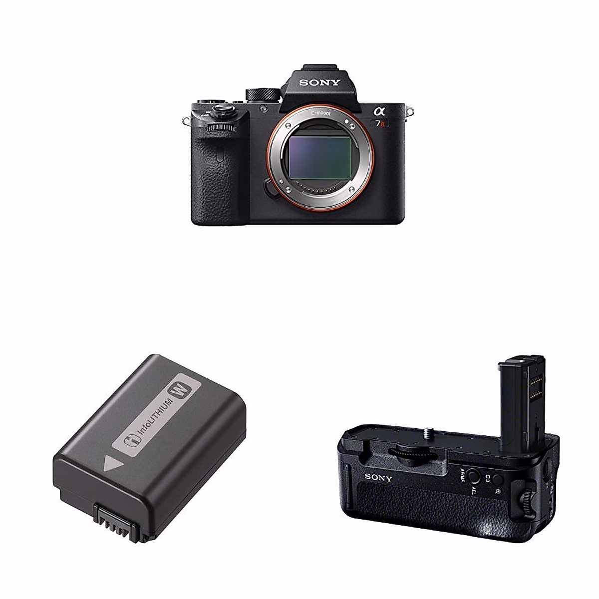 Sony a7R II Full-Frame Mirrorless Interchangeable Lens Camera, Body Only (Black) (ILCE7RM2/B) with Lithium-Ion 1020mAh Rechargeable Battery and Vertical Grip (Black)