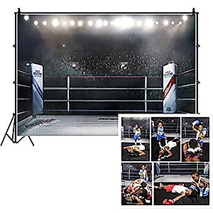 LFEEY 7x5ft Lighting 3D Boxing Arena Photo Backdrop Sports Competition Stadium Cheer Audience Professional Boxing Match Ring Photography Background Boys Men Sportsman Photo Studio Props