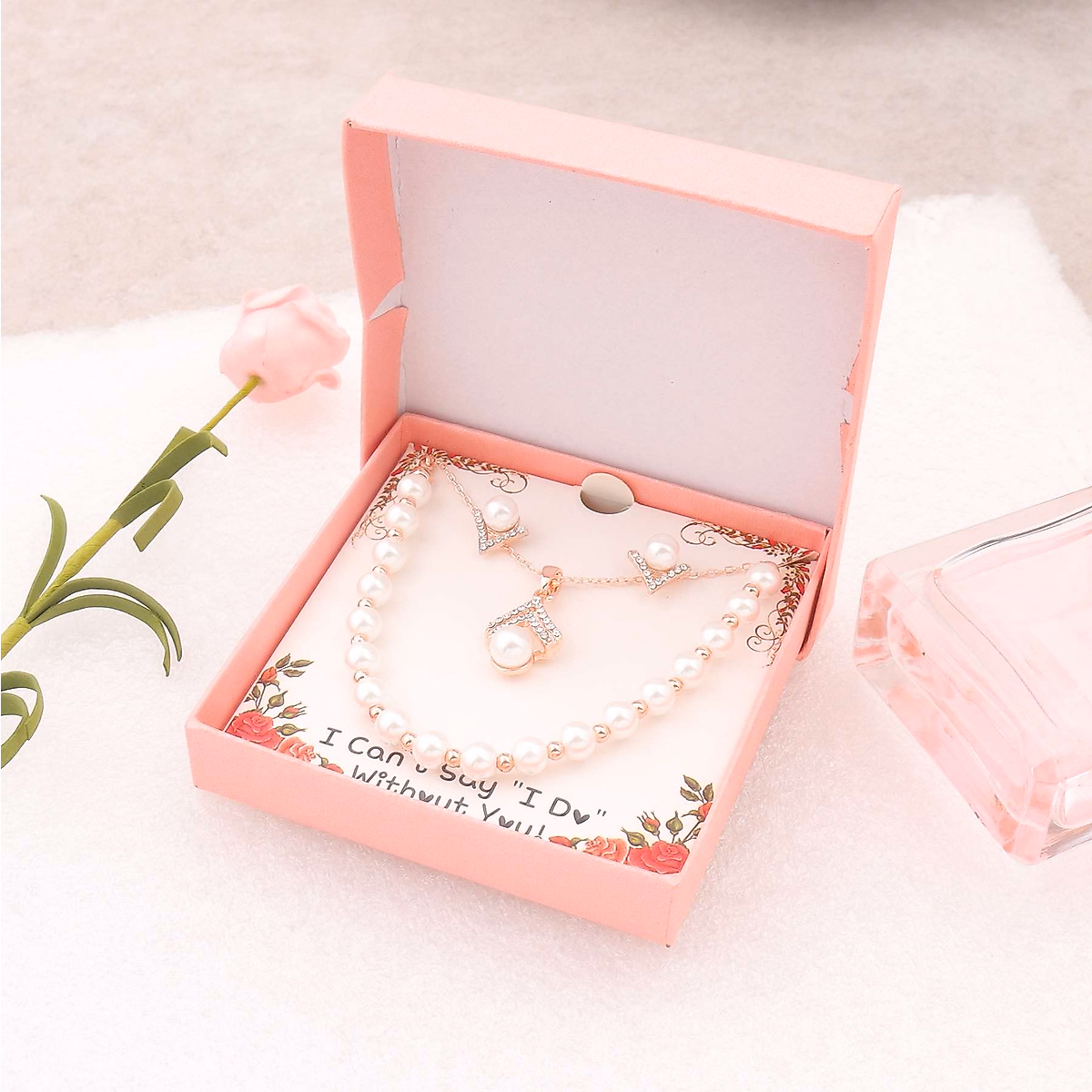 OTTFF Bridesmaid Jewelry Set For Wedding,6 Sets Rose Gold Plated With Pearl Necklace Earrings Bracelet Set For Bridesmaid Gift,Wedding Party Costume Accessories Gifts for Women