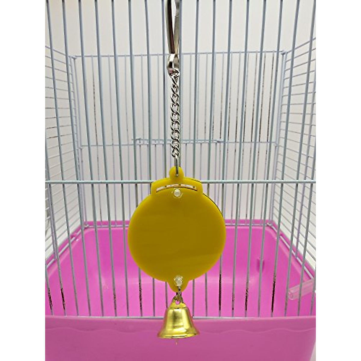 Hypeety Pet Bird Mirror with Bell Interactive Treat Puzzle Parrot Toy Bird Cage Mirror Small Bird Swing Chew Toys Fun Cage Accessories (Color Random) (Round Shape)