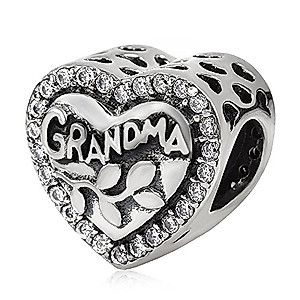 CZVIVIRY Love Grandma Charm 925 Sterling Silver Heart Beads fit Woman Charm Bracelets