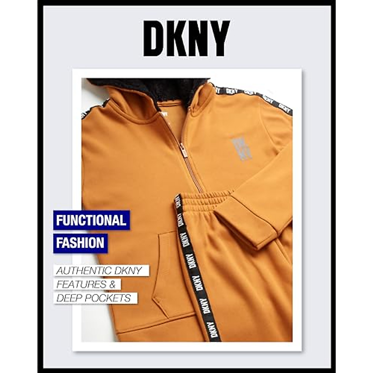 DKNY Boys' Sweatsuit Set - 2 Piece Fleece Sweatshirt and Jogger Sweatpants (Size: 4-12), Size 5, Meerkat