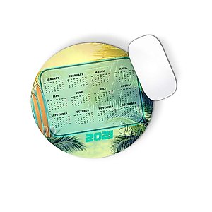 Pixxel Creations | Round Mouse Pad | 2021 Calendar | Gaming | Office | Desk | Home | Gift | Décor | Surf Pardise