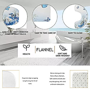 BIUSTAR 4 Piece Blue Butterfly Shower Curtains Sets with Non-Slip Rugs, Toilet Lid Cover and Bath Mat, Bathroom Sets with Shower Curtain and Rugs and Accessories