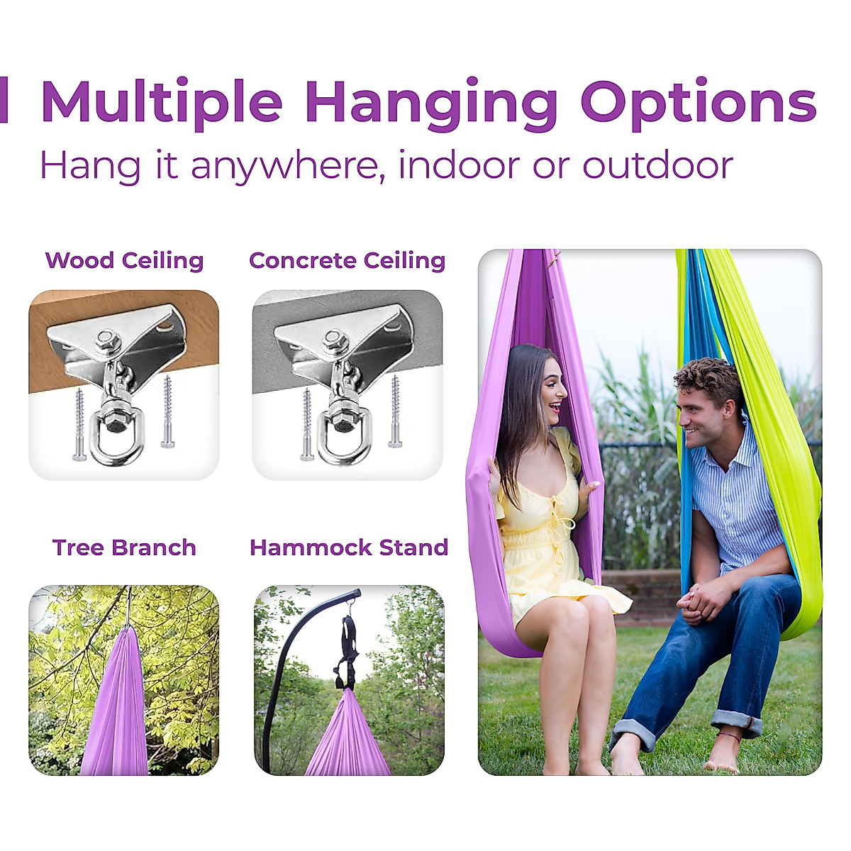 AWA Sensory Swing Indoor for Kids & Adults with Special Needs (Includes Hardware) Indoor Swing for Kids & Adults with Autism, ADHD, and Sensory Processing Challenges (Pink/Purple)