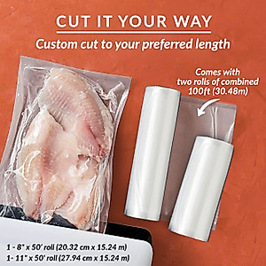 Nutri-Lock Vacuum Sealer Bags - Set of 2 11x50 & 8x50 Inch BPA-Free Rolls - Vac Seal for Sous Vide & Meal Prep - Commercial Grade Bag