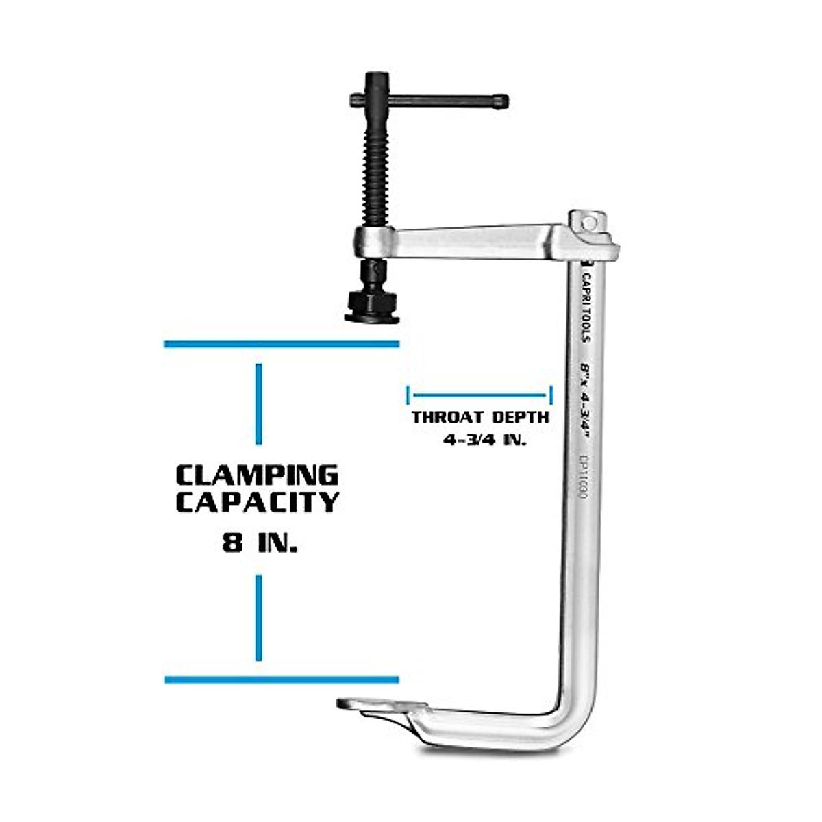 Capri Tools 8-Inch Heavy Duty All Steel Bar Clamp, 4-3/4-Inch Throat Depth, 2,204 lb Clamping Force