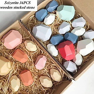 Scizorito 36 PCS Wooden Colorful Sorting Stacking Balance Stone,Lightweight Educational Preschool Learning Game, Natural Montessori Puzzle Set Toys for Children Over 3 Years Old