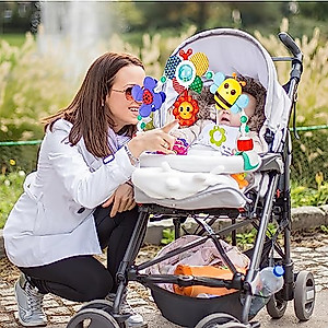 Baby Stroller Arch Toy, Adjustable Baby Stroller Car Seat Toys for Babies 0-6 months, Montessori Sensory Infant Travel Crib Bouncer Bassinet Activity Arch Toys for Toddler Boy Girl 0 3 6 9 12 Months
