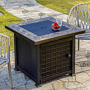 OutVue 30 inch Real Slate Propane Fire Pit Table, Gas Fire Pits for Outside Patio,50000 BTU Propane Fire Pits with Lid &Lava Rocks,Firepit for Garden,Yard
