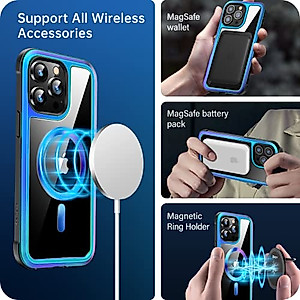 Meifigno Rainbow Series for iPhone 14 Pro Max Case [MagSafe Compatible & 3X MIL-GRD Drop Protection], Aluminum Frame with Clear Back for iPhone 14 Pro Max Phone Case Magnetic 6.7", Iridescent