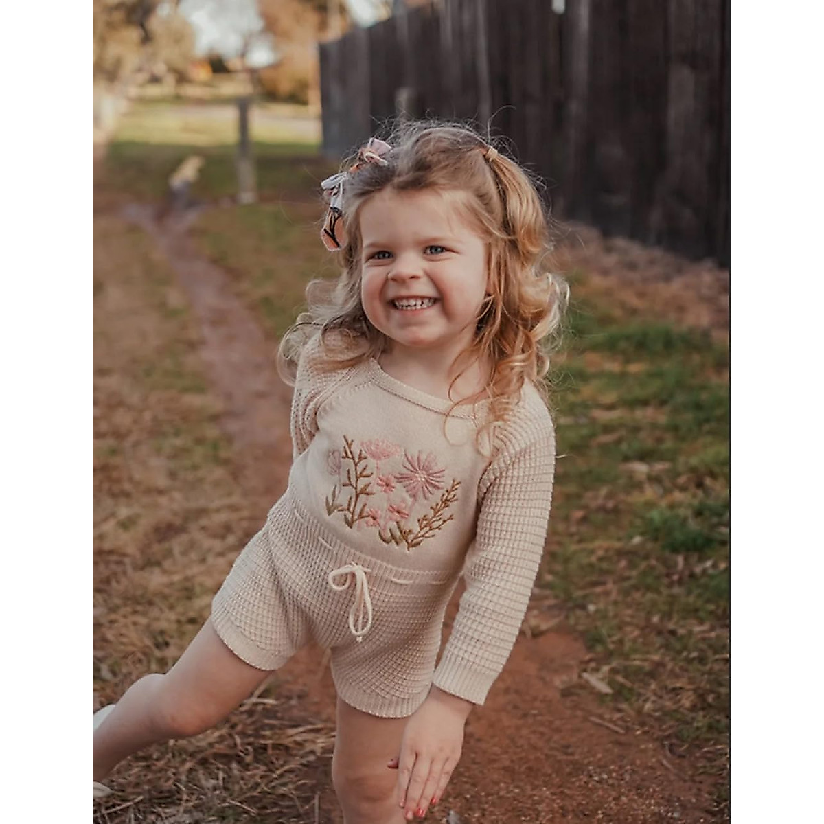 ZAXARRA Baby Girl Sweater Romper Baby Girl Knit Sweater Embroidery Flower Sweatshirt Romper Infant Fall Clothes (Apricot, 0-6 Months)