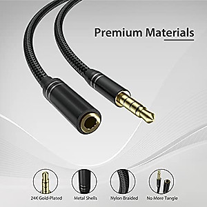 Jeselry 3.5mm Headphone Extension Cable (4Ft/1.2M), 4 Pole Hi-Fi Sound Audio Cable, Nylon Braided Male to Female AUX Cord, Auxiliary Stereo Extender for All 3.5 mm Enabled Devices (2 Pack - Black)