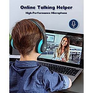 Kids Bluetooth Headphones, Colorful Wireless Over Ear Headset with 85dB/94dB Volume Limited, 45H Playtime, 3 Lighting Modes, Built-in Mic Headphones for Boys Girls iPad Tablet School Airplane Blue