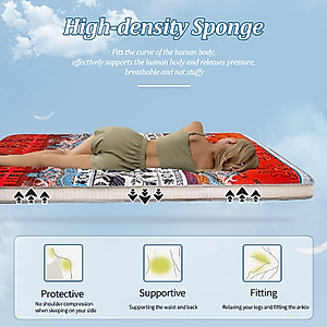 HIGOGOGO Japanese Floor Futon Mattress for Adults, Roll Up Sleeper Sofa Bed Mattress Replacement, Foldable Floor Bed Shikibuton Sleeping Pad, Pull Out Couch Mattress for Guest, Kids, Bohemian, Full