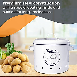Wishful Home Potato storage | Onion & Potato Storage Container | Garlic, potato Keeper For Counter | Potato & Onion Storage Bin | potato onion garlic storage | 3 Metal Sets with Lid for Kitchen |White