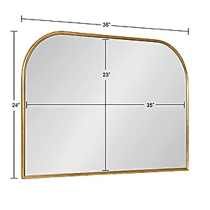 Kate and Laurel Caskill Modern Arched Wall Mirror, 36 x 24. Gold, Decorative Wide Midcentury Mirror for Wall Decor with Wide Arched Frame