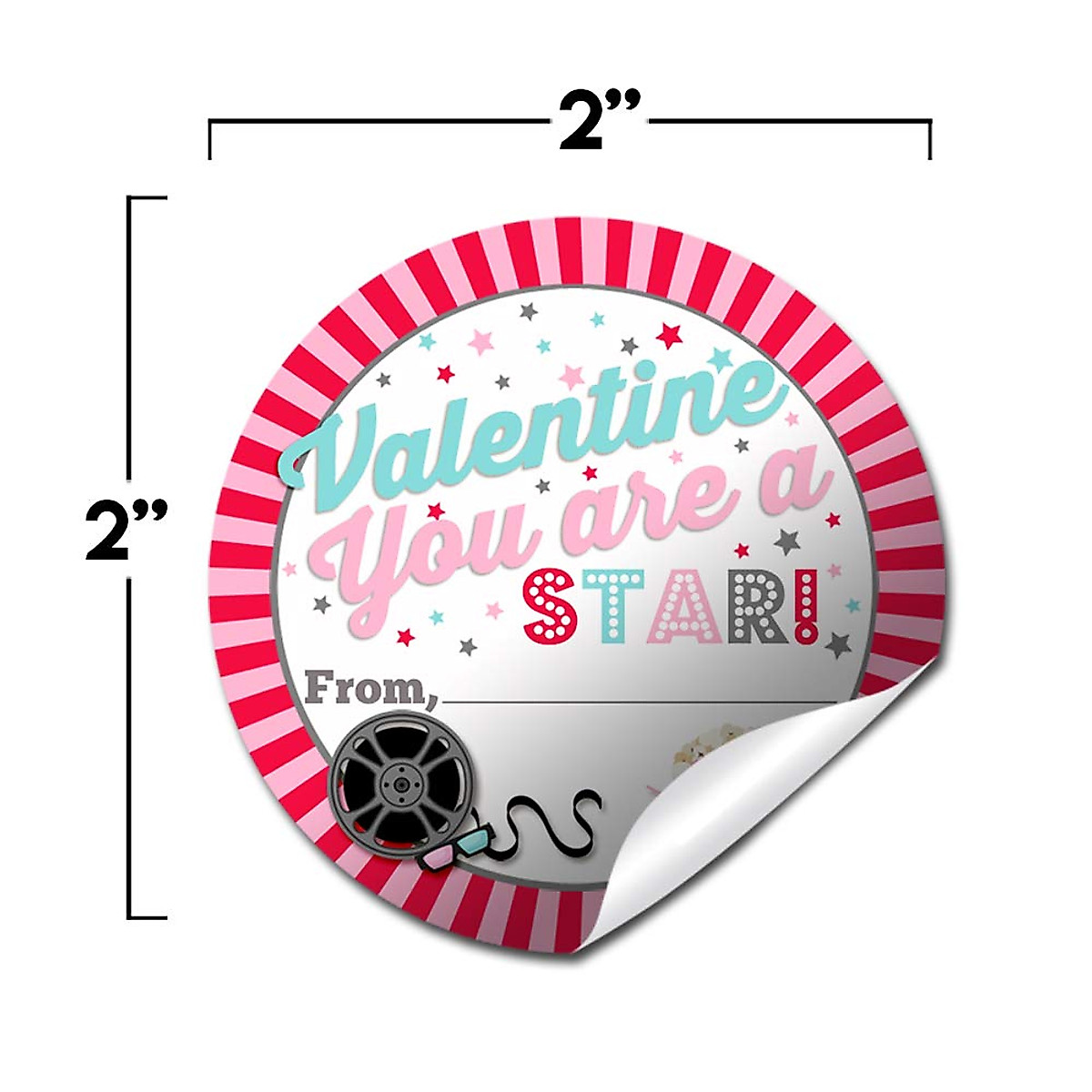Lights Camera Action Movie Star Themed Valentine Party Favor Sticker Labels, 40 2" Party Circle Stickers by Amanda Creation, Great for Classroom Valentines, Envelope Seals, Gifts & Treats