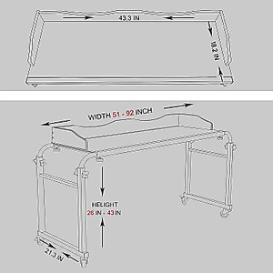 UNICOO - Overbed Table with Wheels for Full/Queen/King Beds Height&Width Adjustable Rolling Bed Desk Rolling Medical Table (Ancient Oak - 202)