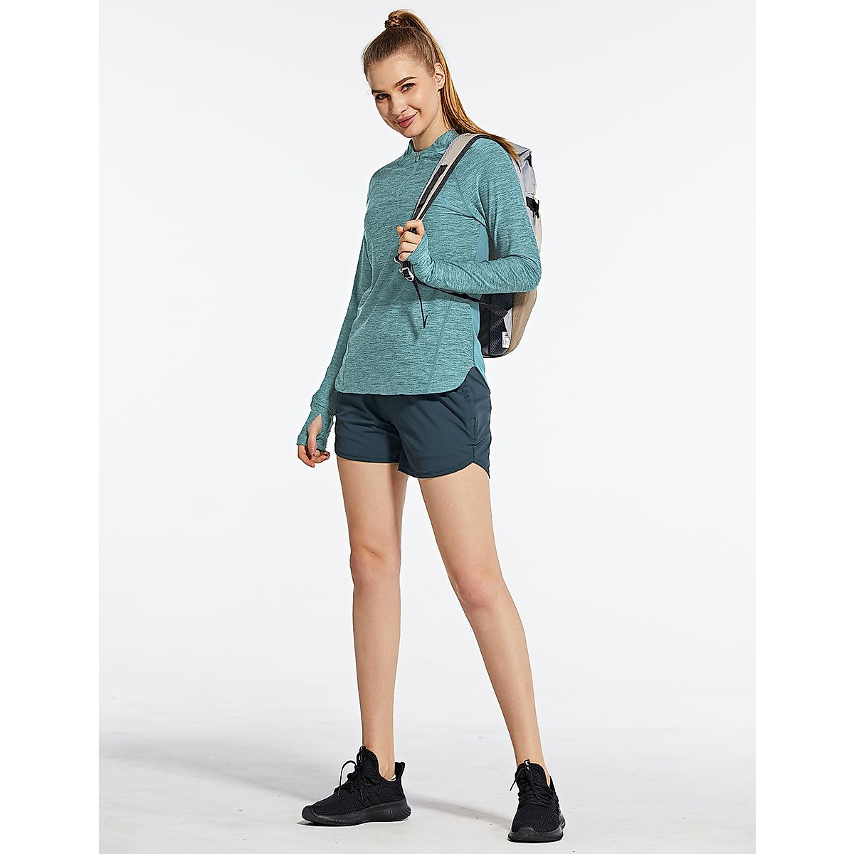 baleaf Women's Running Shirts Quick Dry Lightweight Long Sleeve Pullover UPF50+ Moisture Wicking Hiking Light Blue Size XL