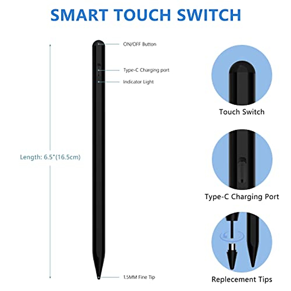 Stylus Pen for iOS&Android Touch Screens, Active Pencil for Samsung, Smart Digital Stylus Pens for Lenovo/Huawei/Vivo/Mi and Other Tablets, iPhone/Samsung/Google Pixel Smart Phones Drawing&Writing