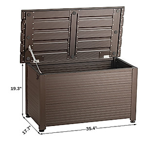 TECSPACE 221 Lbs Bearing Capacity Aluminum Deck Box, 2-Tier Lock Outdoor Storage Box, Surface Sun Protection Coating With Flip-Top Air Pump for Silent Opening & Adjustable Feet