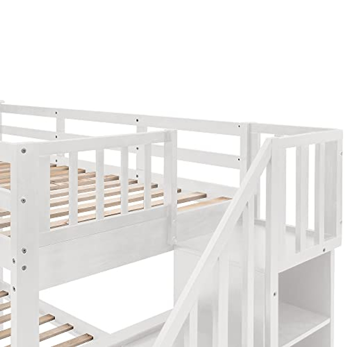 Harper & Bright Designs Twin Over Full Bunk Bed with Stairs, Solid Wood Stairway Bunk Bed with Storage Drawers for Kids Teens Adults, Bedroom, Dorm (White)