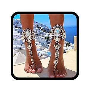 Woeoe Rhinestone Anklet Silver Crystal Barefoot Sandals Foot Chain Pearl Anklets Foot Chain Beach Foot Charm Jewelry for Women(silver)