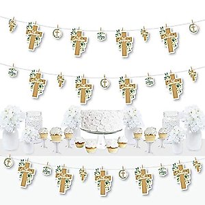 Big Dot of Happiness First Communion Elegant Cross - Religious Party DIY Decorations - Clothespin Garland Banner - 44 Pieces