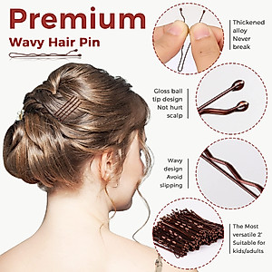 300 Pcs Bobby Pins Brown, EWAGOA Brown Hair Pins for Women Girls and Kids, Invisible curled Hair clips with Storage box, Pain-Free Hairpins（2 Inch Brown）