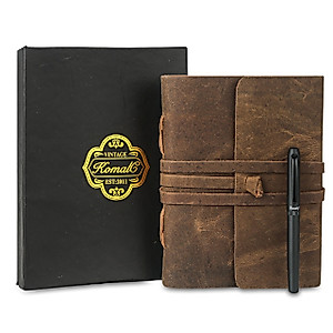 Leather Journal Lined Paper with luxury pen Handmade Leather Journal/Writing Notebook Diary/Bound Daily Notepad for Men & Women Medium, Writing pad for Artist, Sketch (8 X 6)