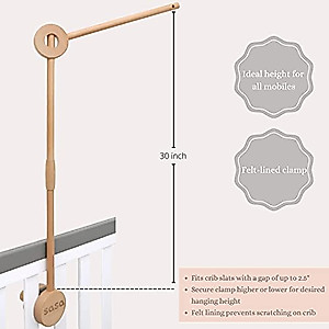 Sasa Wooden Crib Mobile Arm - Baby Mobile Holder for Crib (100% Beech Wood, 30 inch) with Strong Hold Anti Slip Attachment Clamp for Sturdy Mobile Hanger