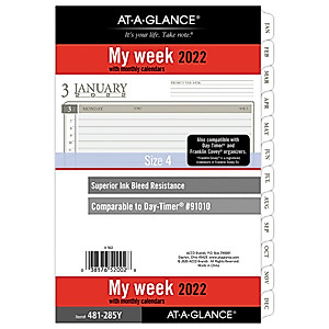 2022 Weekly & Monthly Planner Refill by AT-A-GLANCE, 91010 DAY-TIMER, 5-1/2" x 8-1/2", Size 4, Desk Size, Loose-Leaf (481-285Y)
