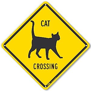 PetKa Signs and Graphics PKAC-0153-NA_10x10 "Cat Crossing" Aluminum Sign, 10" x 10", Black Text with Yellow Background
