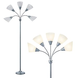 HonoDing Medusa Floor Lamps Standing Lamps 5 Heads Adjustable Reading Light Large Shade Use E26 A19 Bulb Floor Lamps for Living Room Bedroom (Silver)